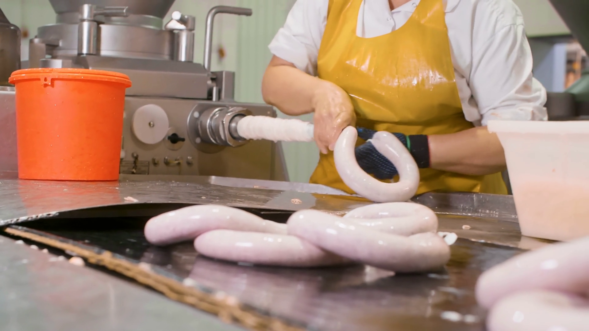 Butcher Woman Processing Sausages At Meat Stock Footage SBV-347773699 ...