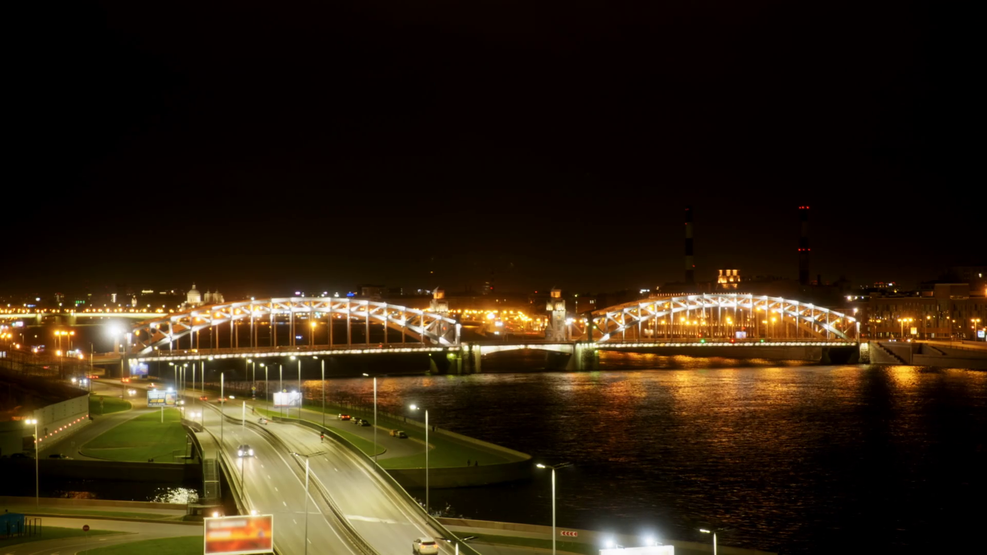 High Angle View Of Illuminated Bridge Over Stock Footage SBV-348447103 ...