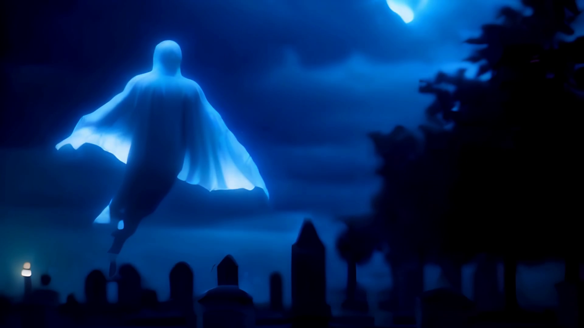 Scary Ghost Flying Over Cemetery Devil Stock Footage SBV-348507185 ...