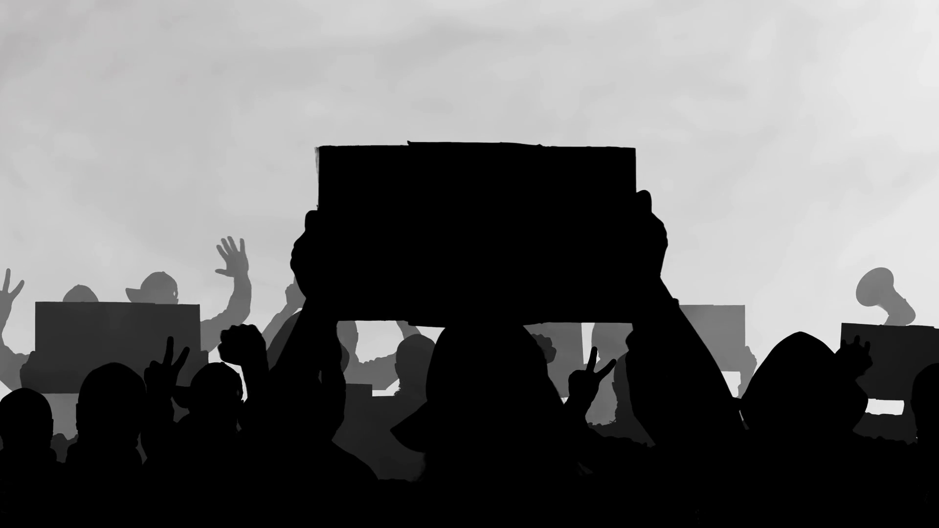 Crowd Raising Banners Clenched Fists On Stock Footage SBV-338587774 ...