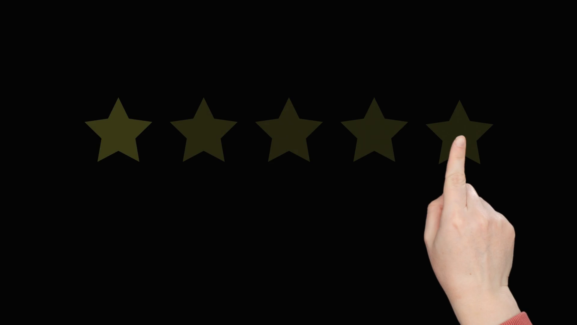 Hand rating set five yellow stars on black alpha channel background ...