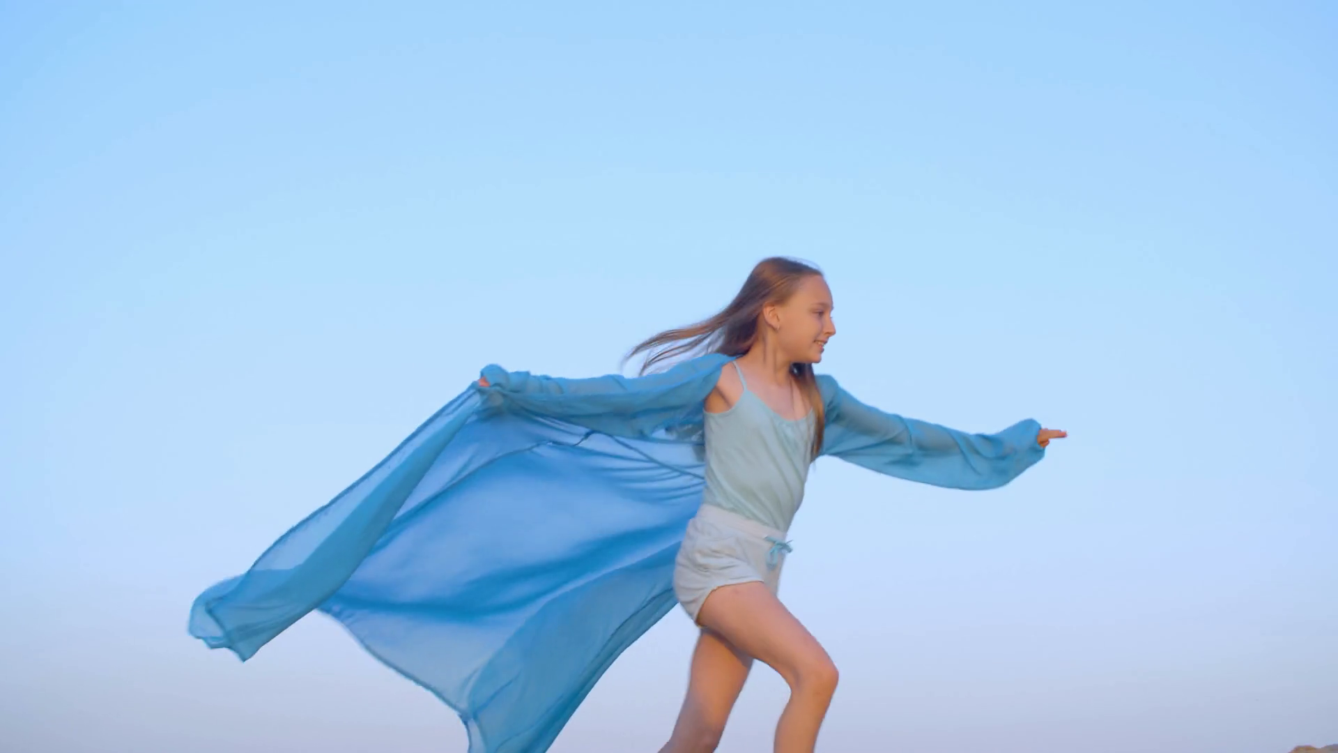 Happy Young Girl In Blue Pareo Dancing On Stock Footage SBV-338546541 ...