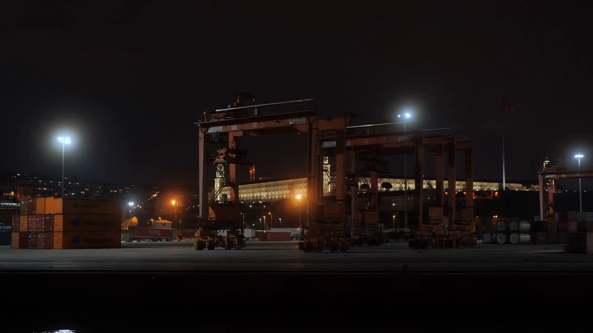 ISTANBUL, TURKEY - MAY, 2021: cargo containers in night logistic port ...