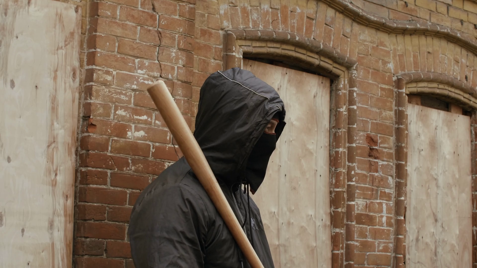 Street Hooligan In Black Mask With Baseball Stock Footage SBV-328776388 ...