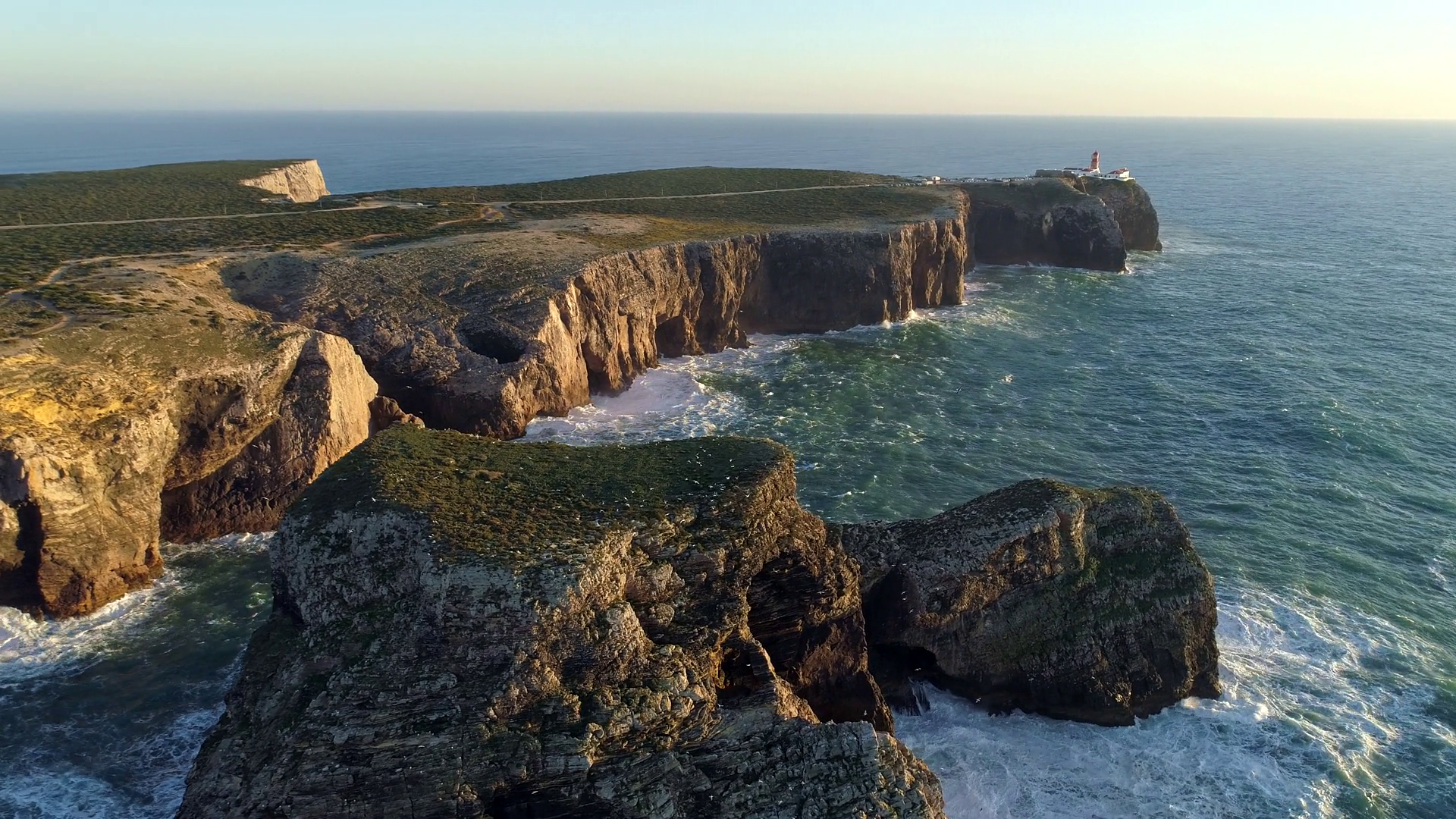 Flying Over Flat Rocks At Cape Saint Vincent Stock Footage SBV ...