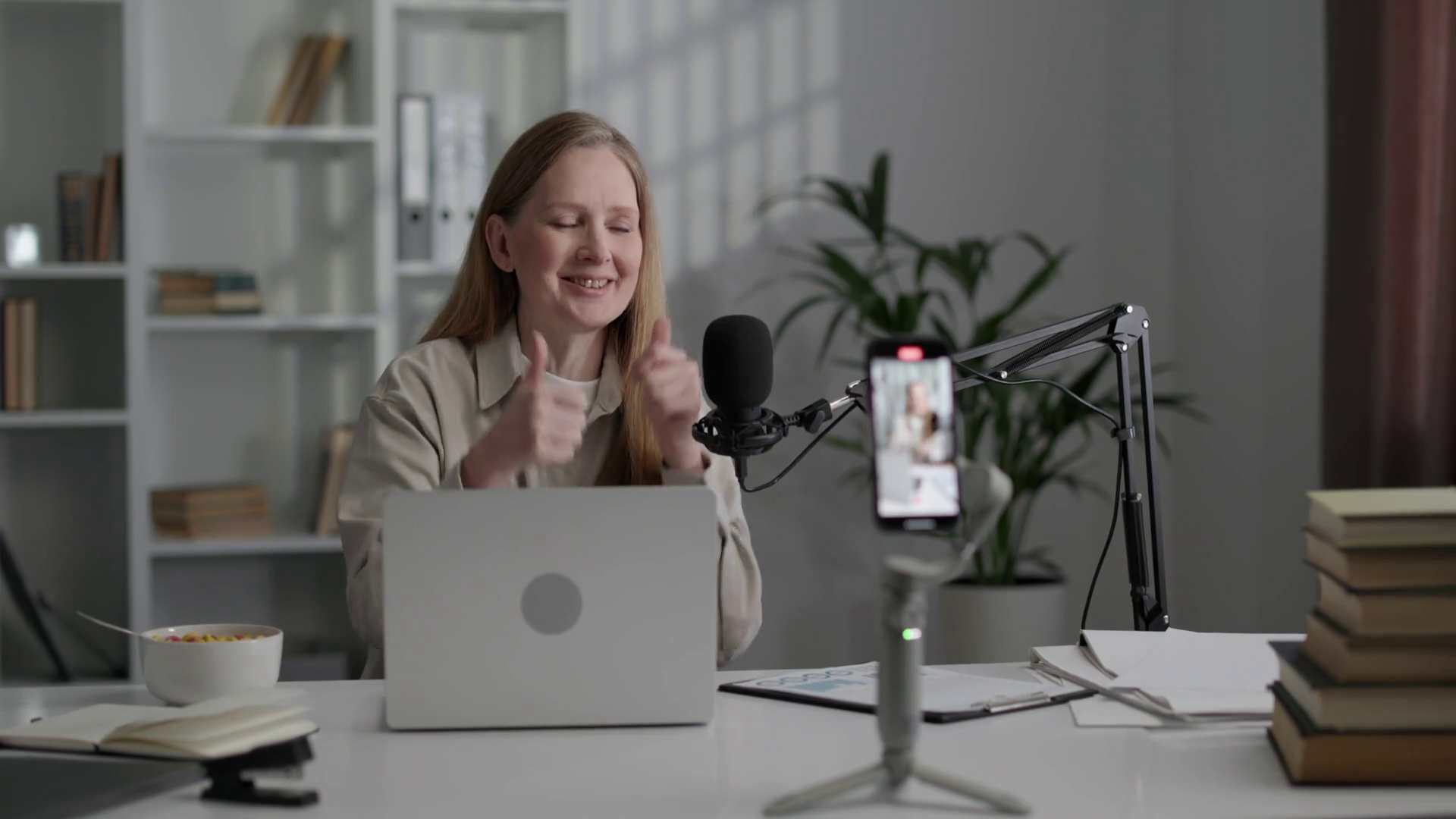 Beautiful Woman Online Podcast Host Stock Footage SBV-347798761 ...