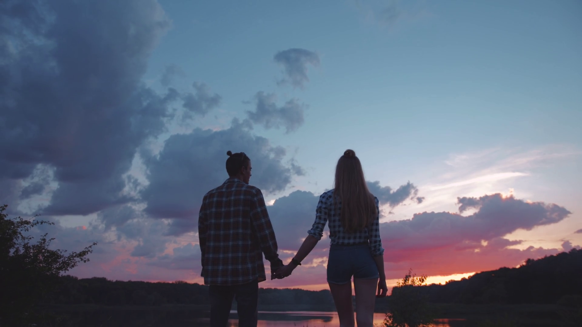 Back View Of Young Couple In Love Standing Stock Footage SBV-324023848 ...