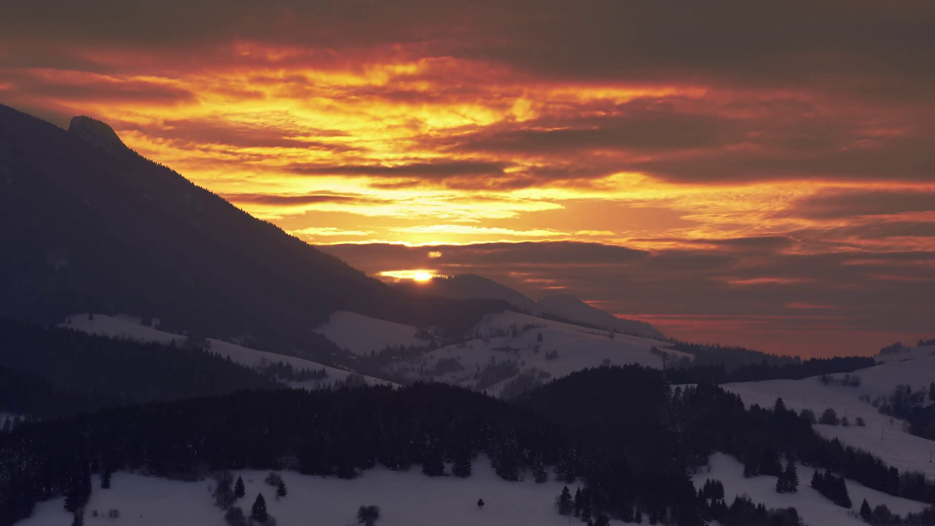 Sunset Over Snowy Hilly Rural Landscape Stock Footage SBV-351760508 ...