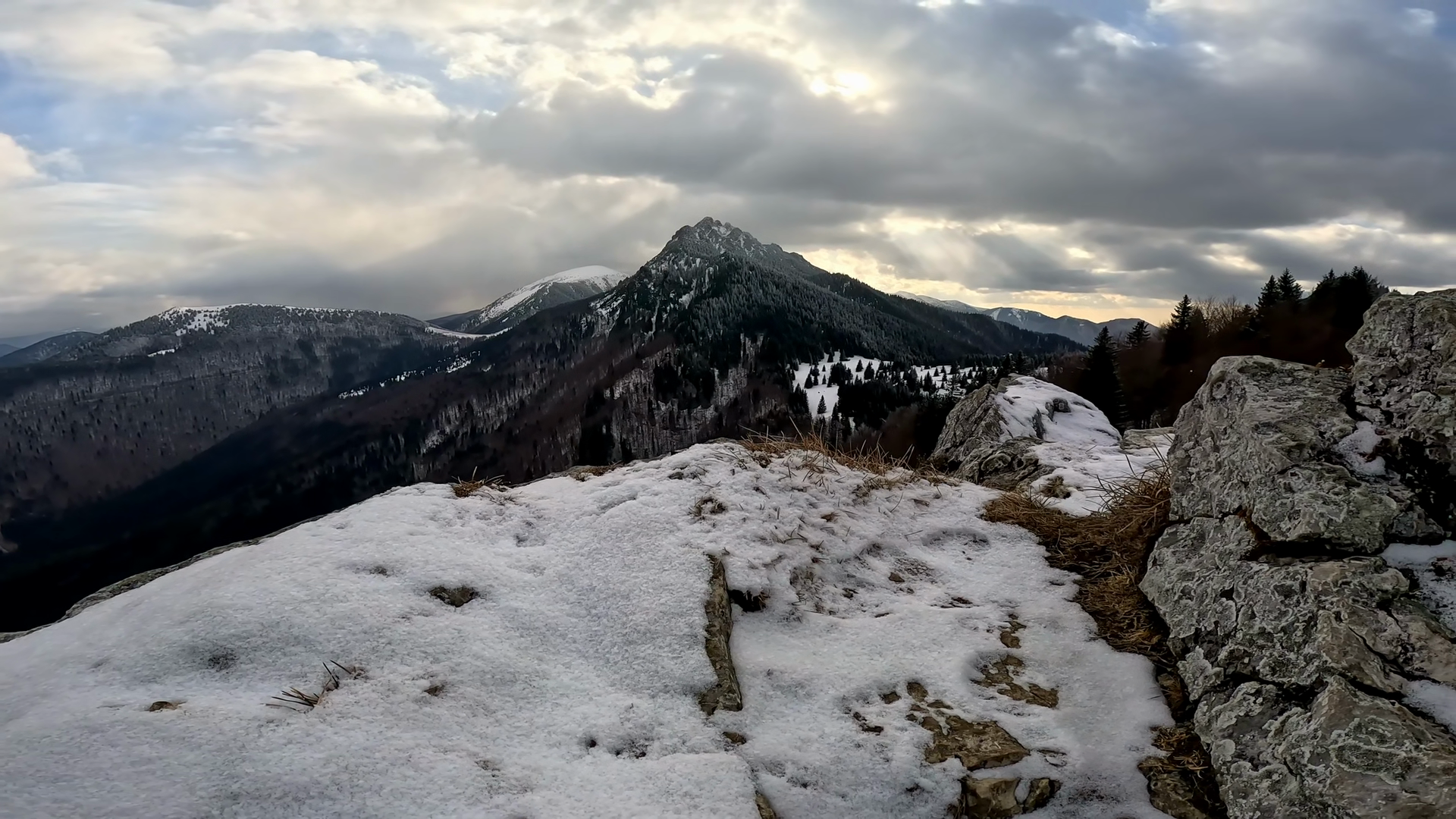 Side Track Shot Of Snowy Rocky Lookout With Stock Footage SBV-353734123 ...