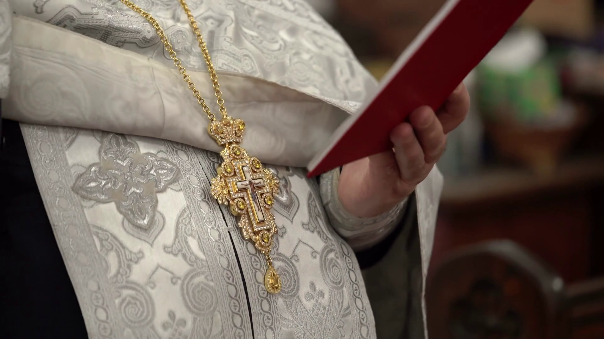 Priest Reading Liturgical Text From Red Book Stock Footage SBV ...