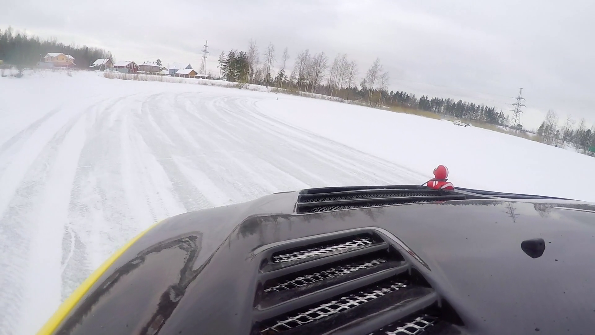 Car Drives Icy Track On Snow Covered Lake At Stock Footage SBV ...