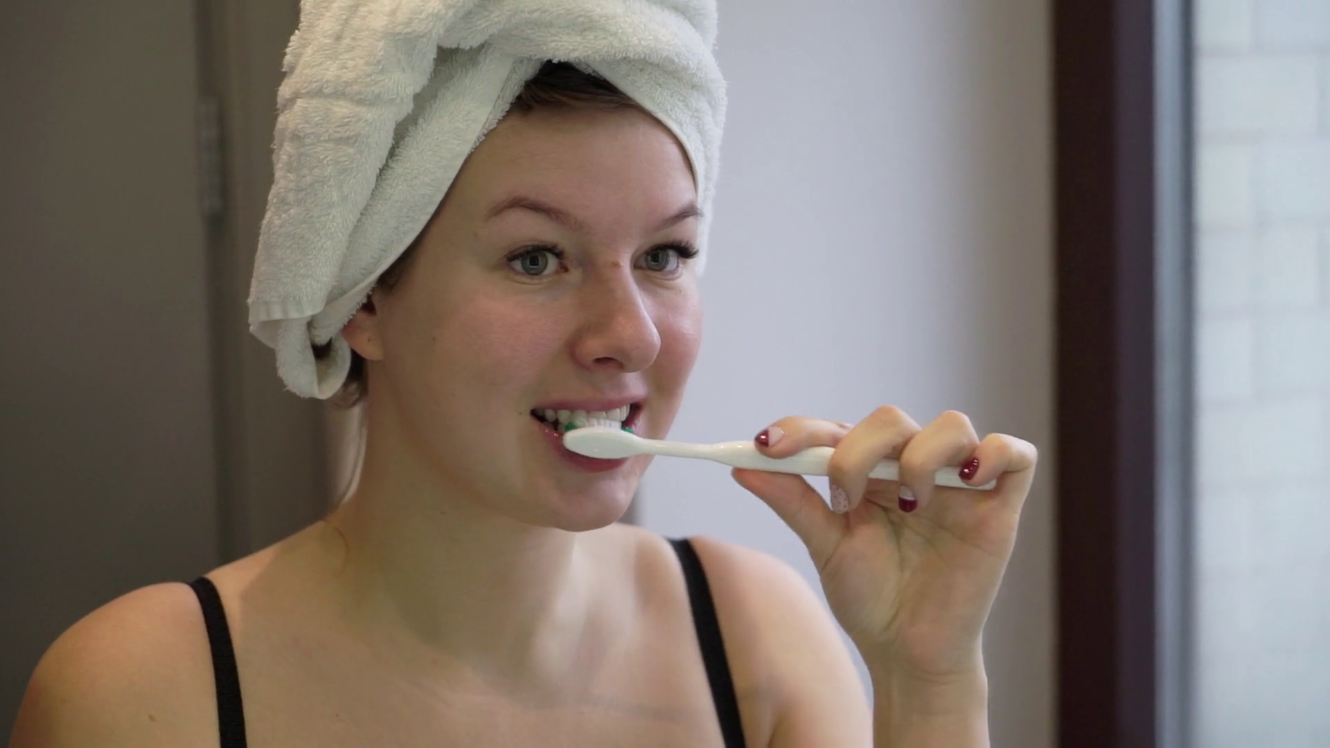 Young Woman In Lingerie Bra Cleaning Teeth Stock Footage SBV-352466059 ...