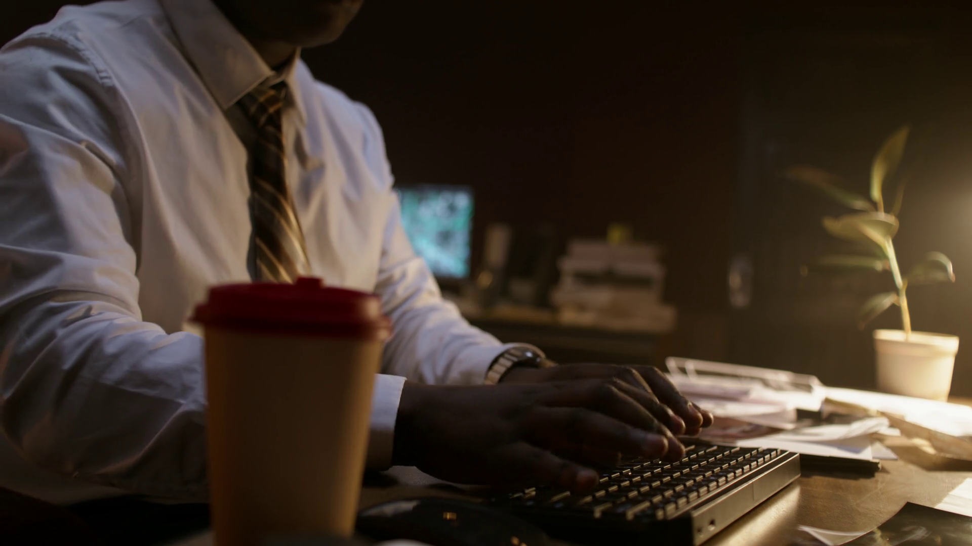A Businessman Uses Computer Sitting At Desk Stock Footage SBV-352099947 ...