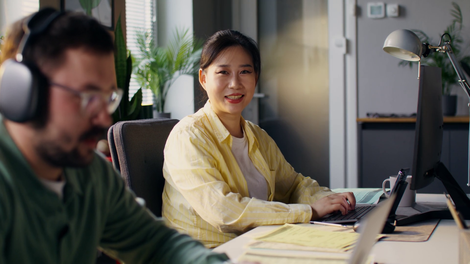 Portrait Of Women In Office Smiles At Camera Stock Footage SBV ...