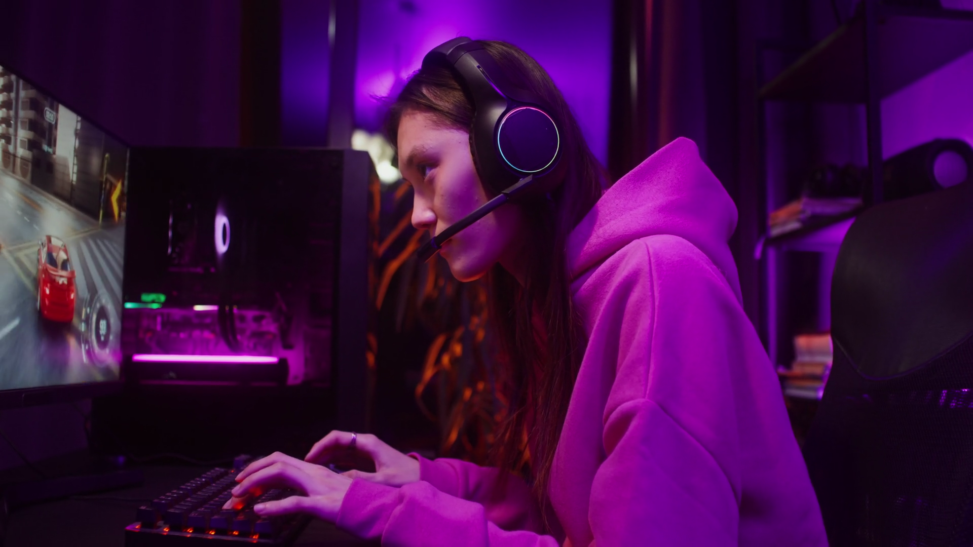 Young Woman Playing Computer Video Games At Stock Footage SBV-352953410 ...
