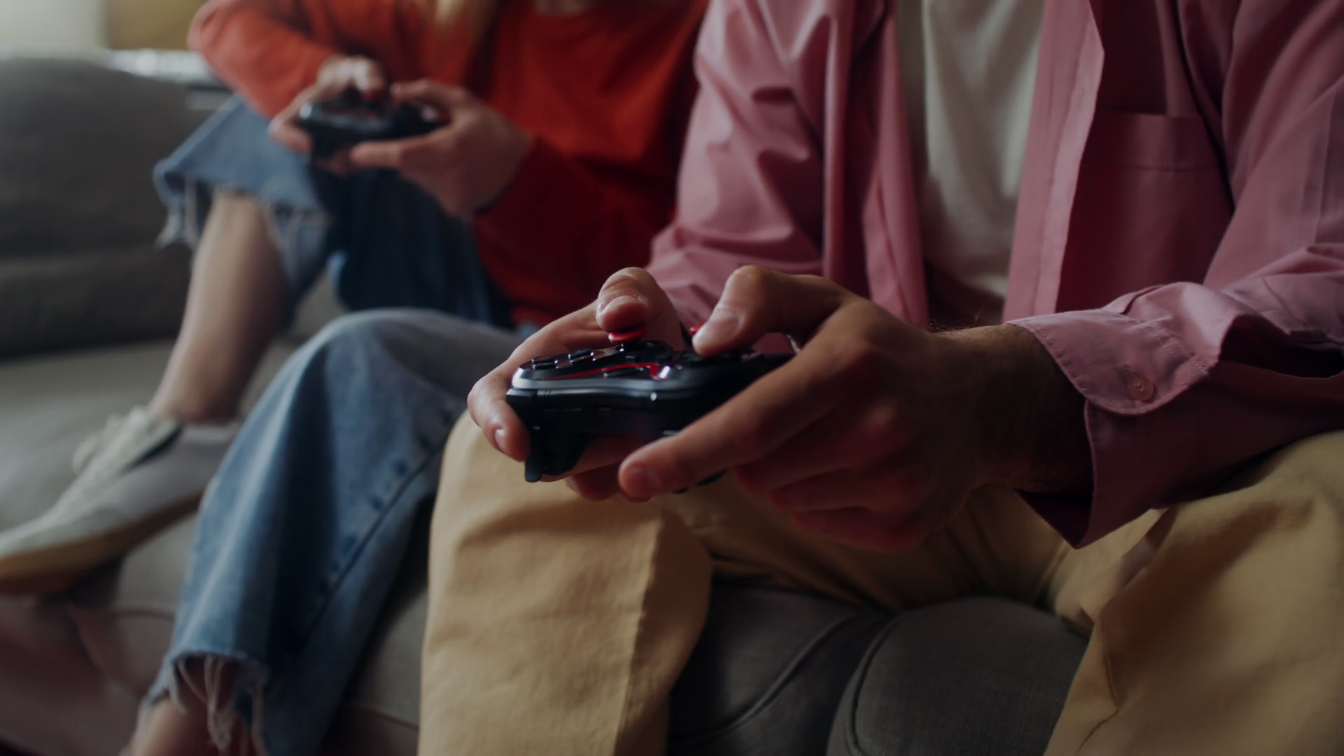 A Man Woman Play Video Games Sitting On Stock Footage SBV-347737560 ...
