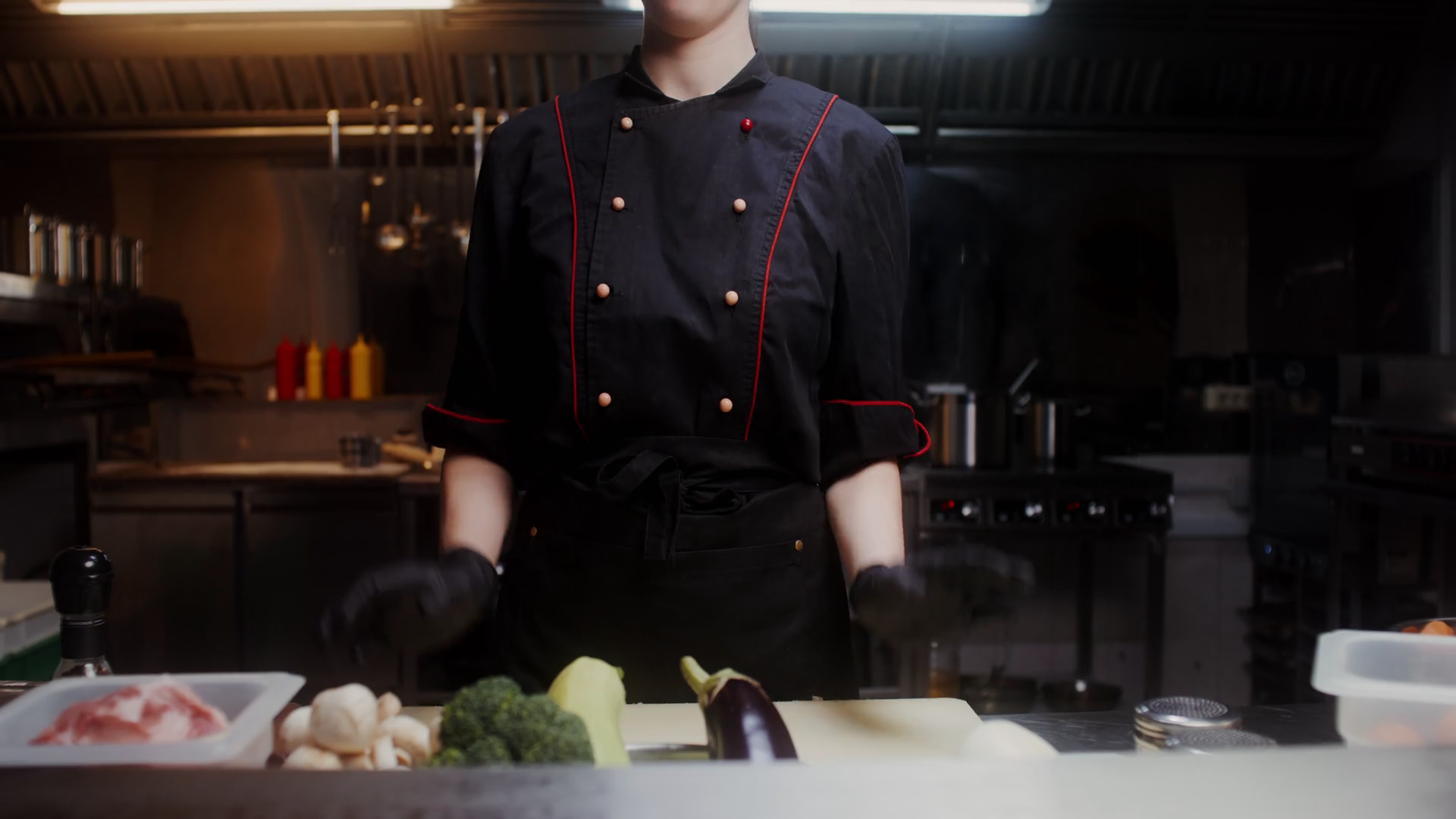 A Woman Selects Food Cooking Standing In Stock Footage SBV-347806031 ...