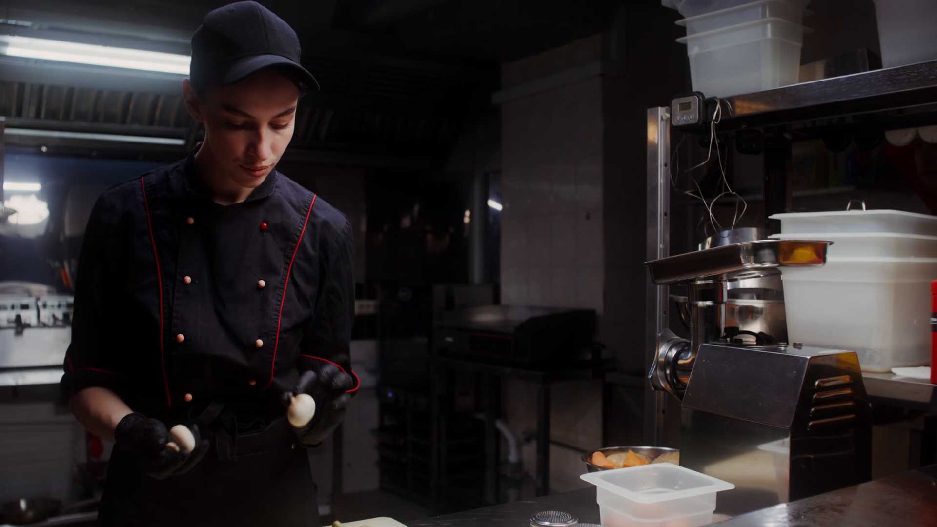 A Woman Selects Food Cooking Standing In Stock Footage SBV-347806033 ...