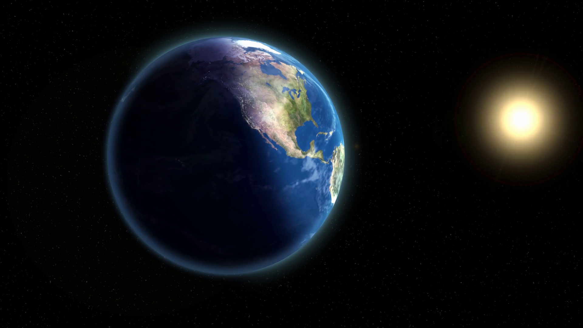 Slowly zooming into North America, with the sun shining in the distance ...