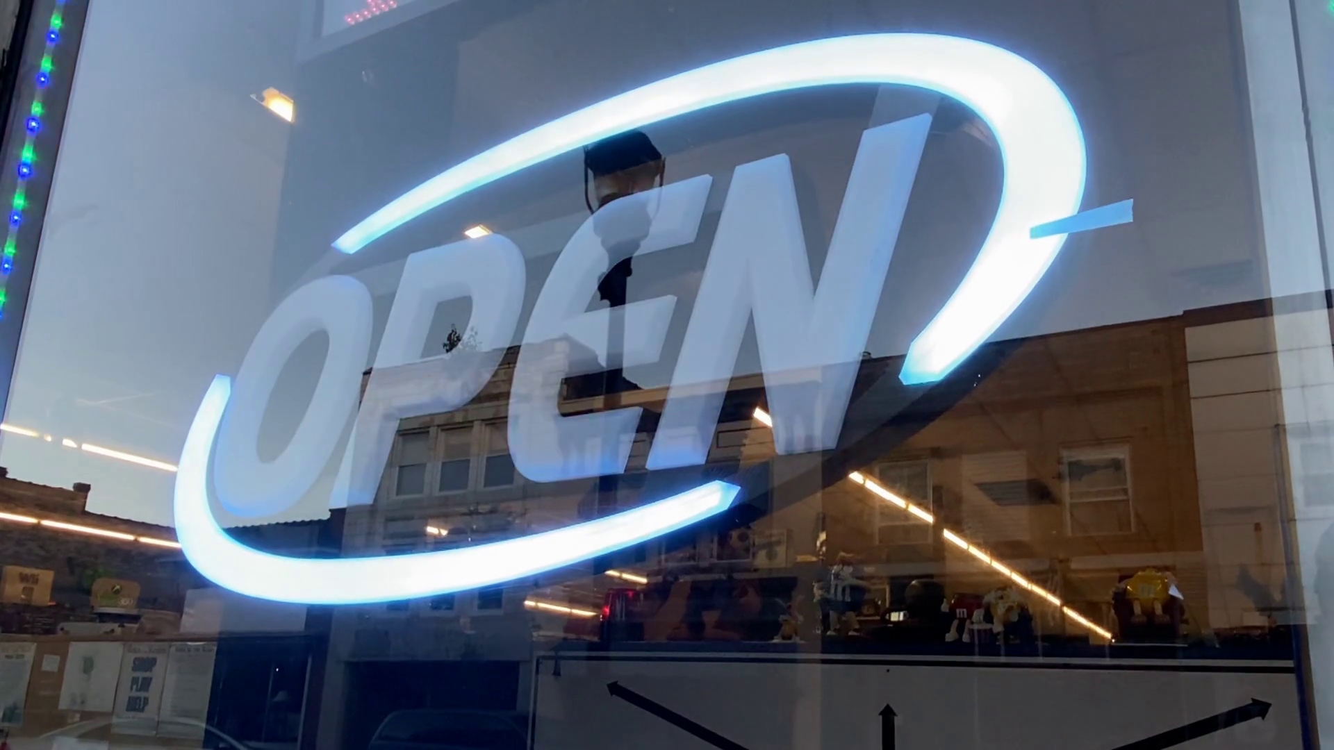 A View Of Storefront's Neon Open Sign Stock Footage SBV-337771668 ...