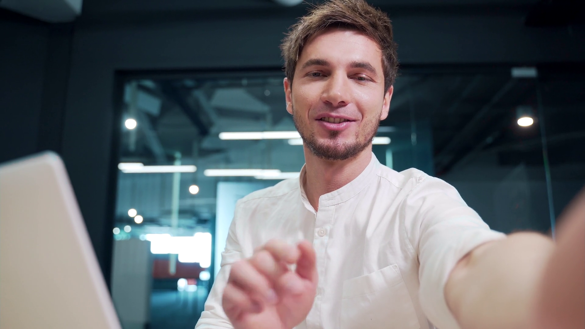 Pov Of Handsome Employee Making Selfie Video Stock Footage SBV ...