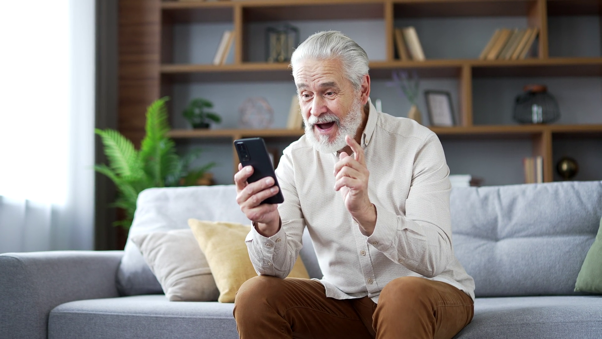 Happy Excited Elderly Senior Man With Gray Stock Footage SBV-351678921 ...