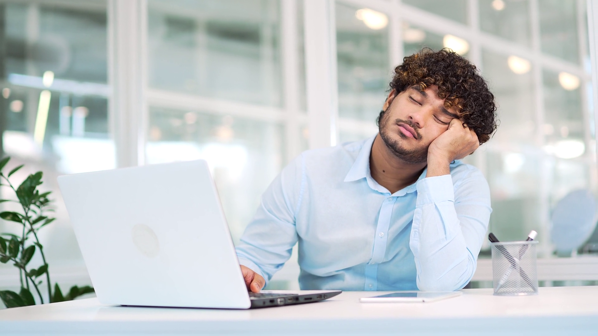 Overworked Young Worker Feels Tired Wants To Stock Footage SBV ...