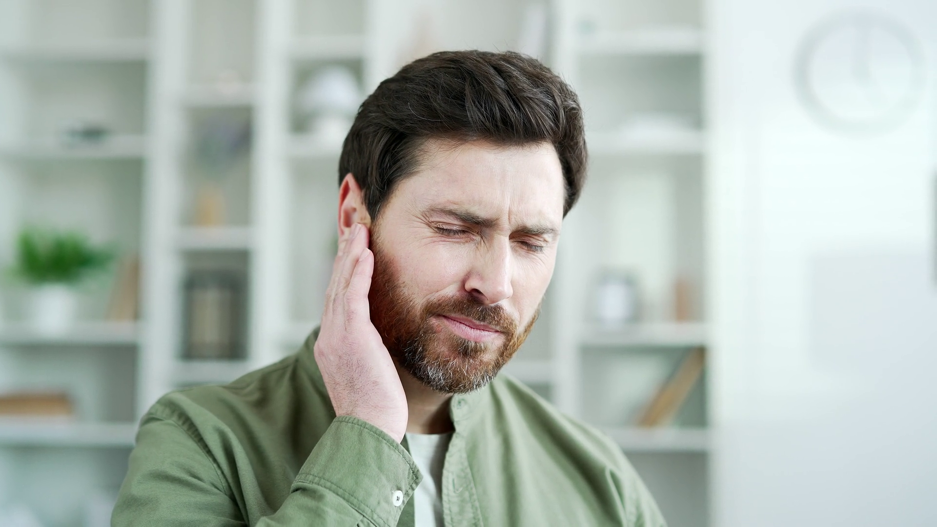 Earache Sick Man Suffers From Ear Pain Stock Footage SBV-352016090 ...