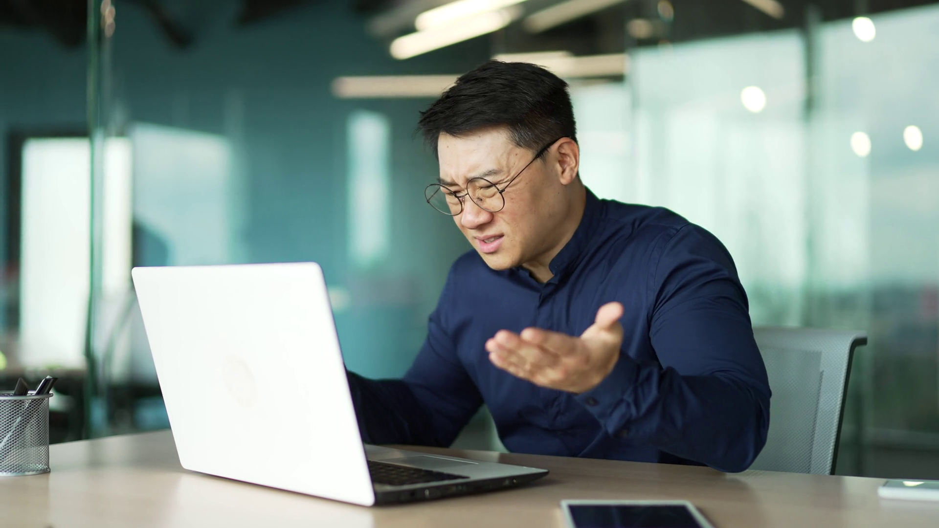 Busy Programmer With Glasses Feels Annoyed Stock Footage SBV-351669656 ...