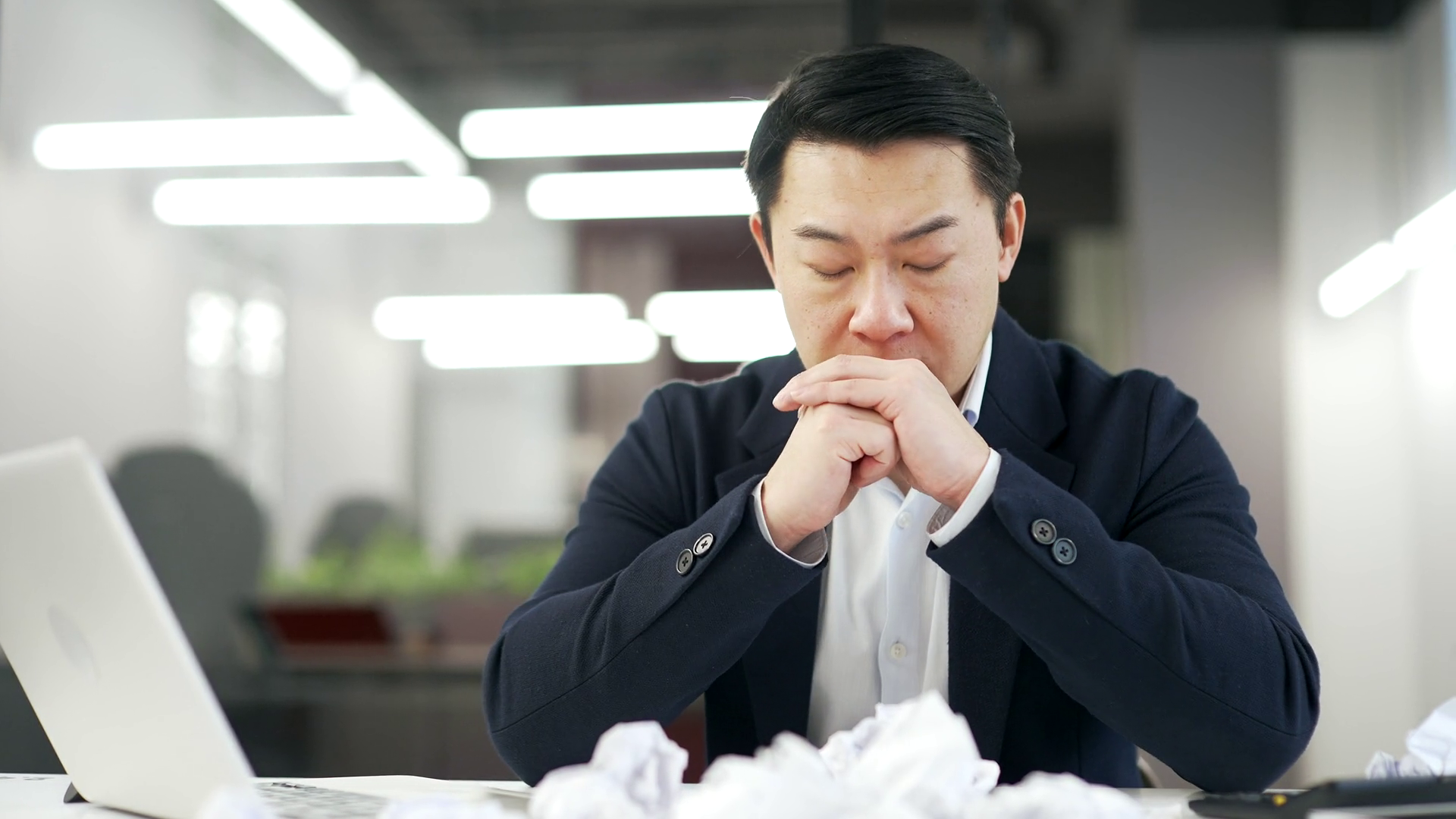 Overworked Asian Businessman Is Tired Doing Stock Footage SBV-351954235 ...