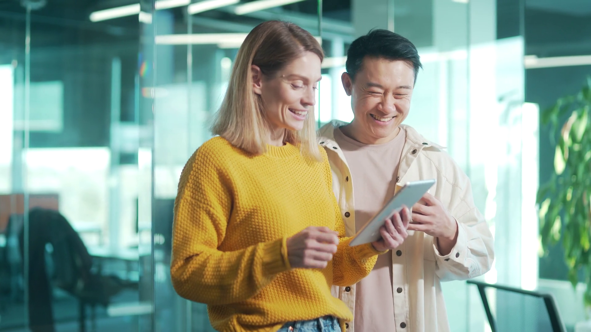 Two Happy Co-workers Colleagues Communicate Stock Footage SBV-352102046 ...