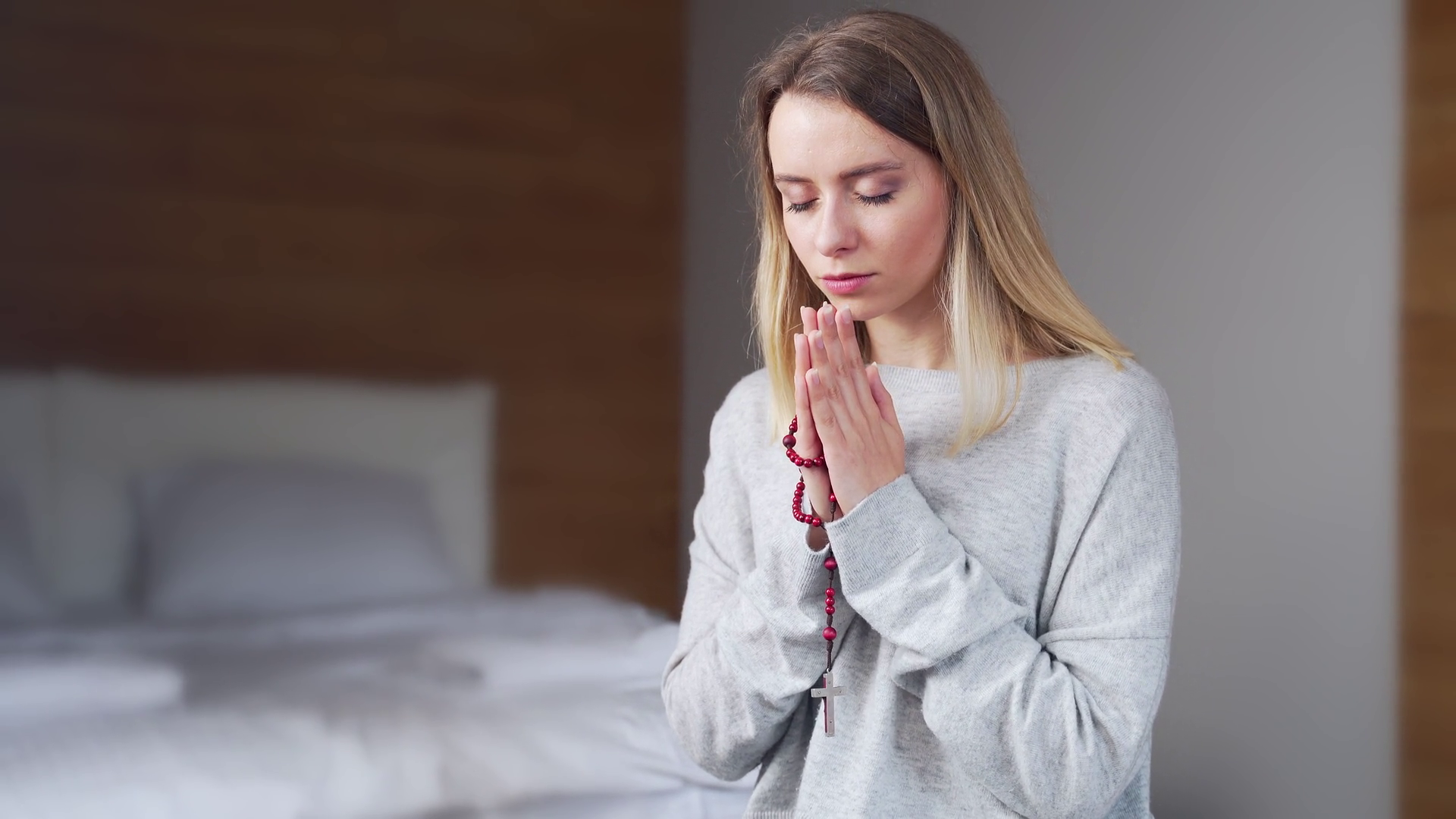 Portrait Young Girl Woman Sincerely Praying Stock Footage SBV-351875755 ...