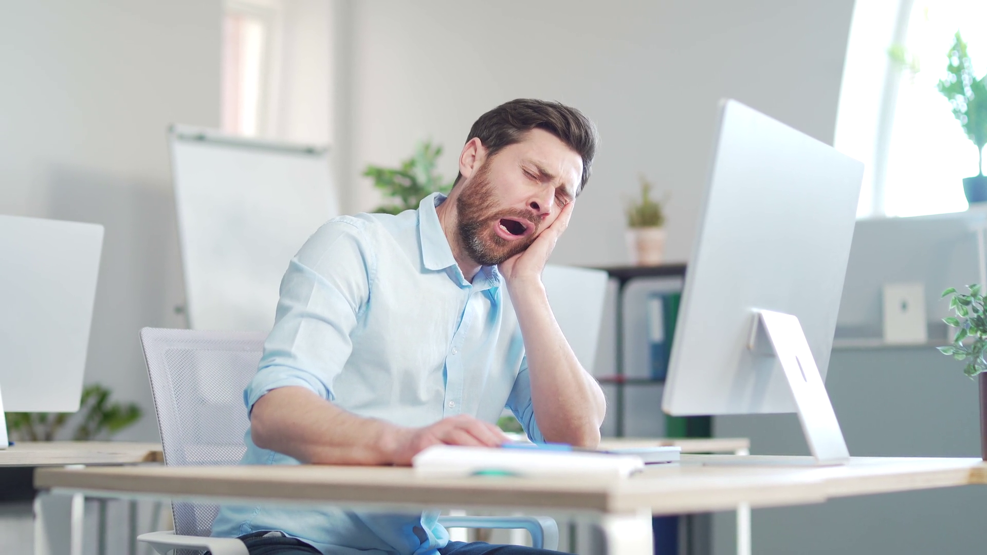 Bored Sleepy Office Worker Sitting At Work Stock Footage SBV-352108370 ...