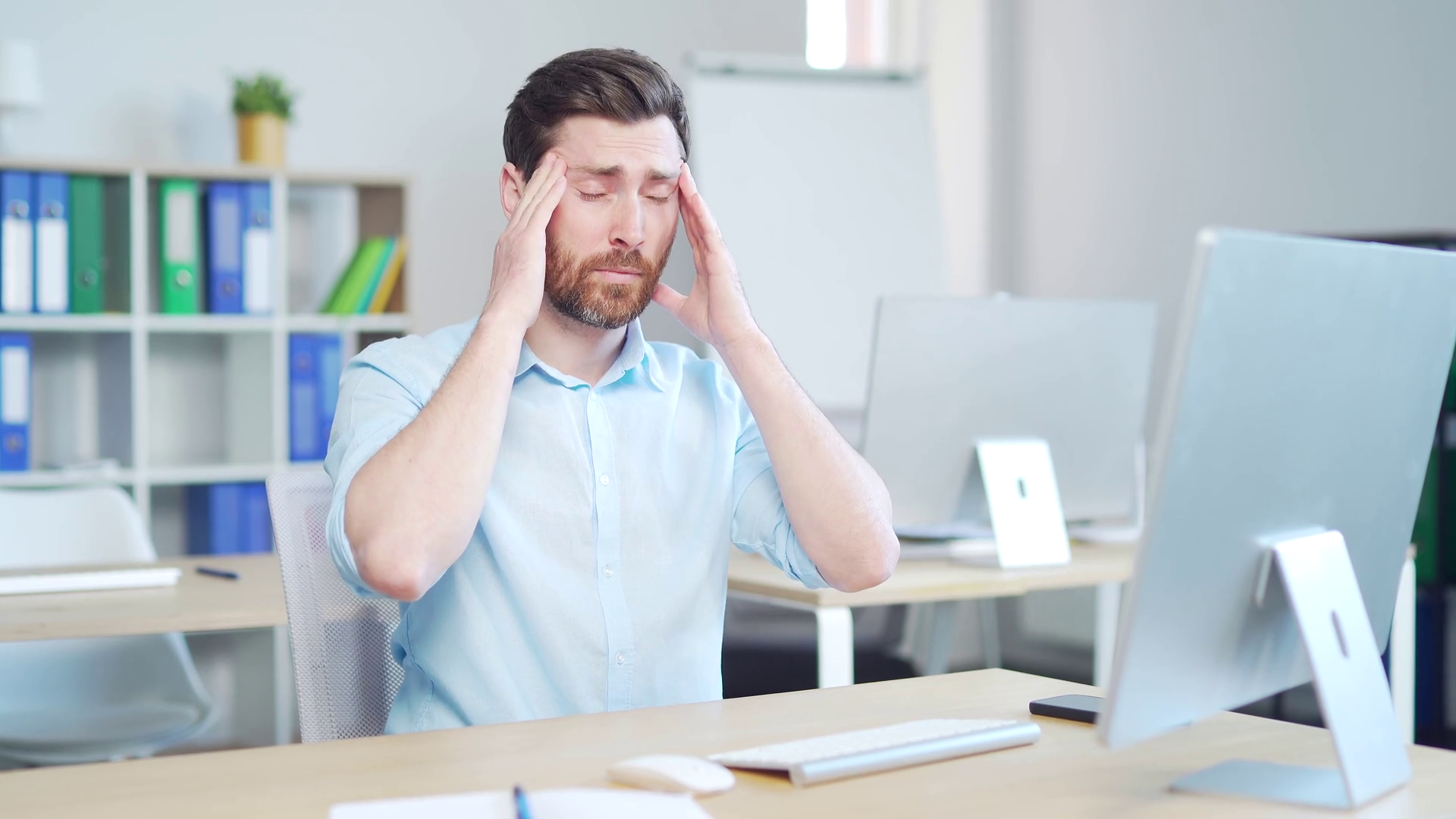 Exhausted Overworked Office Worker Sitting Stock Footage SBV-352108421 ...