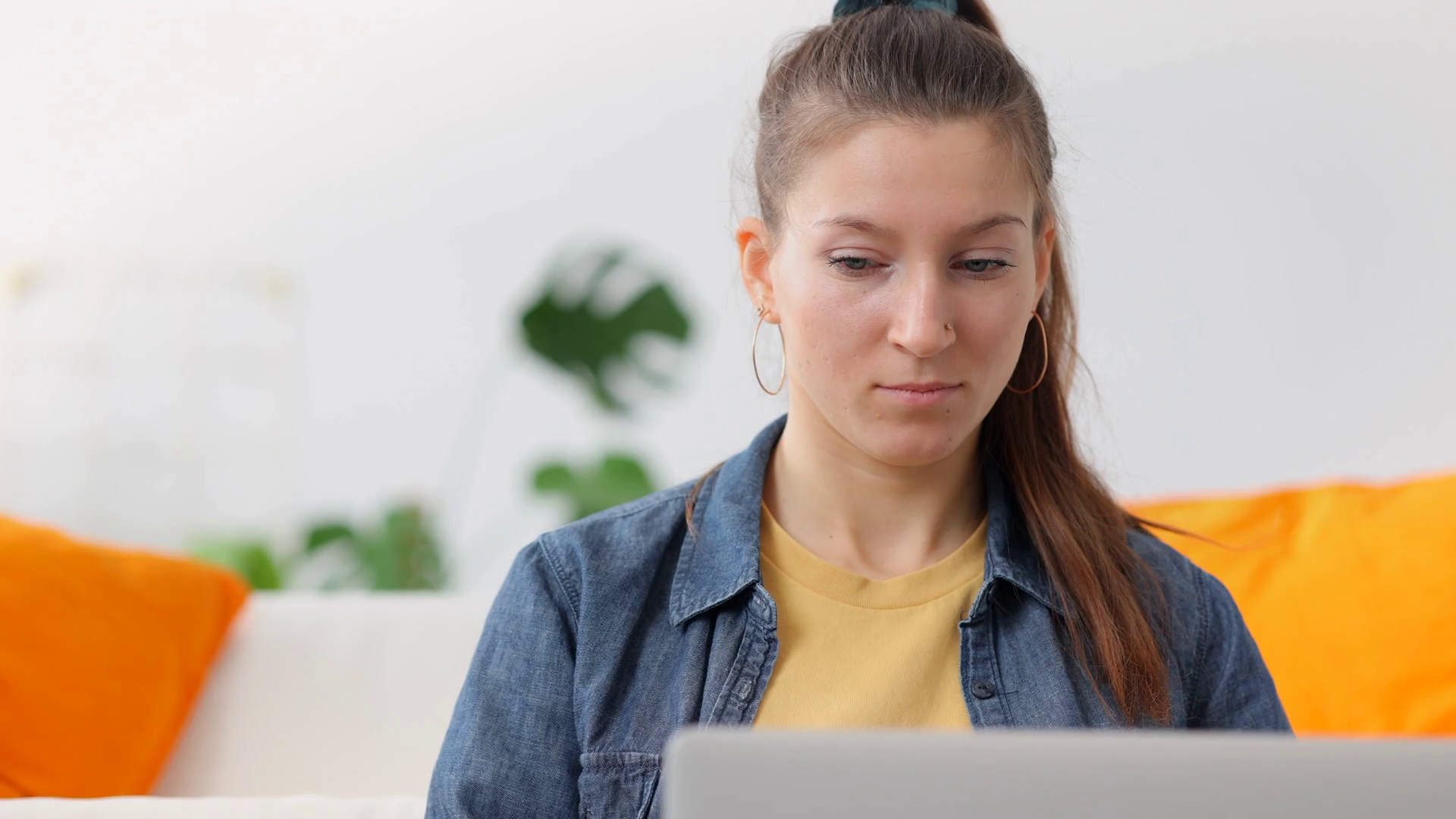 Woman Freelancer Closeup Face Work At Laptop Stock Footage SBV ...