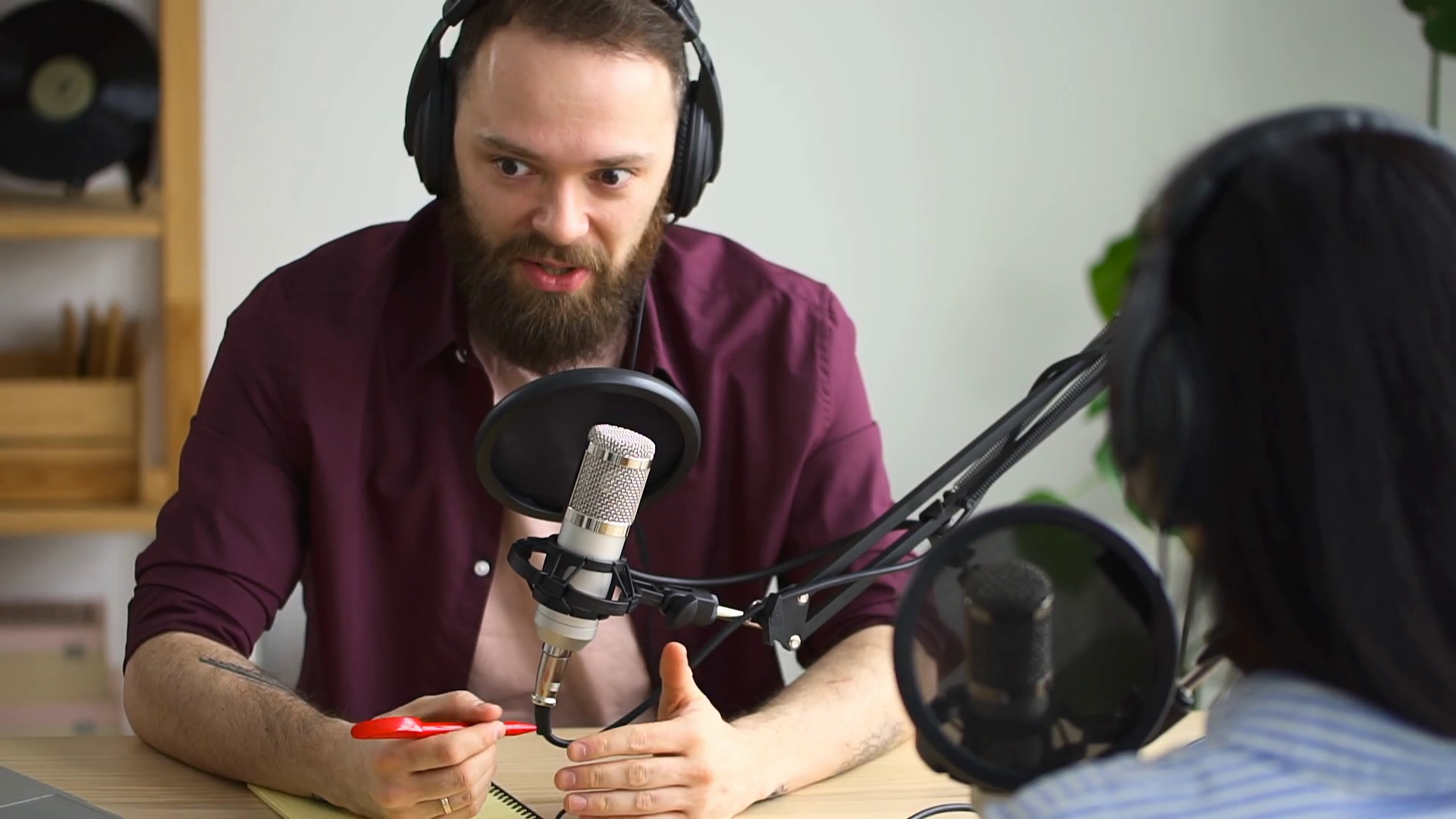 Man Interview Woman Guest On Air Radio Stock Footage SBV-346860598 ...