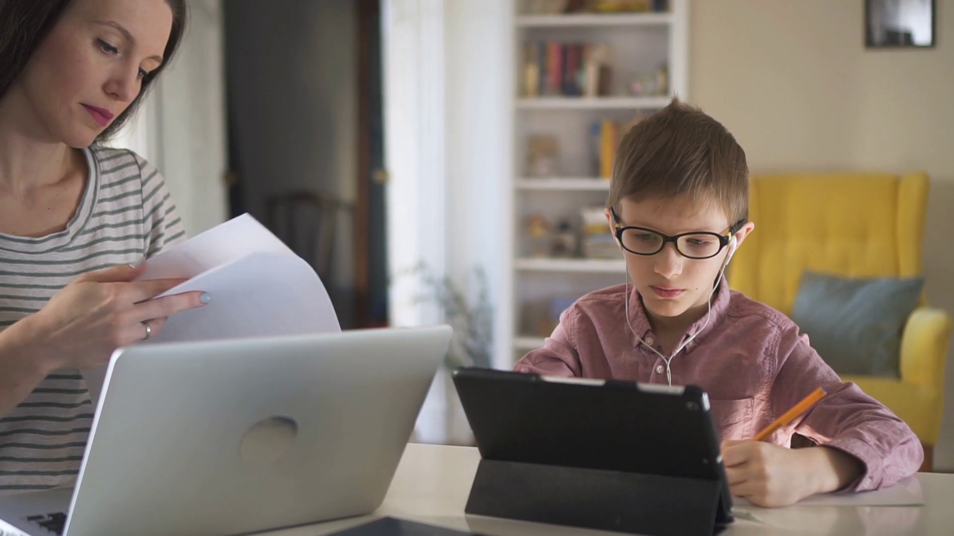 Modern Mom Is Using Laptop Check Documents Stock Footage SBV-346944829 ...