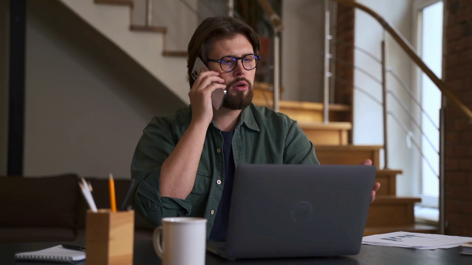 Young Male Analyst Sitting At Table With Stock Footage SBV-347471848 ...
