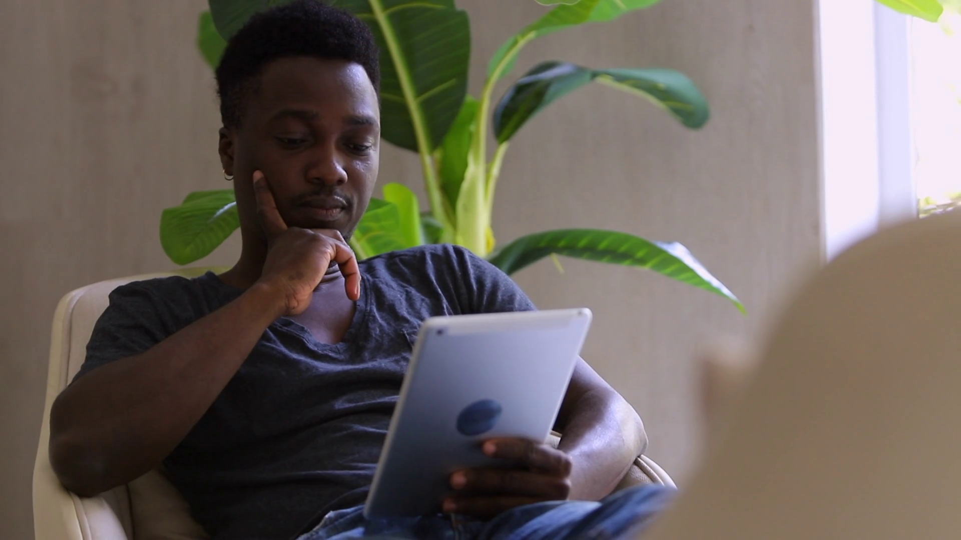 Thoughtful Smart Black Male Reading E-book Stock Footage SBV-346506242 ...