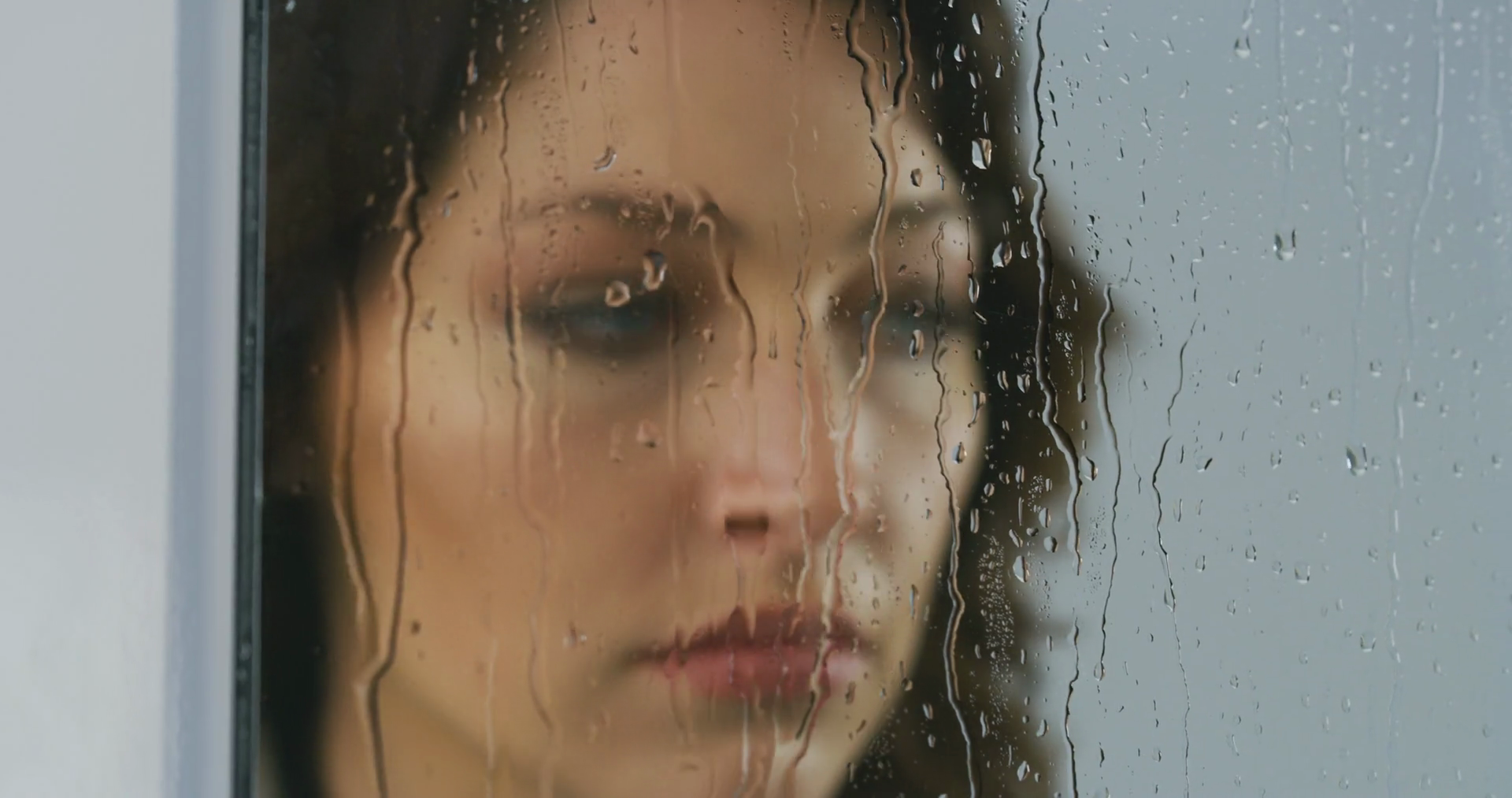 Woman Sad Rain On Window In House With Stock Footage SBV-352451528 ...