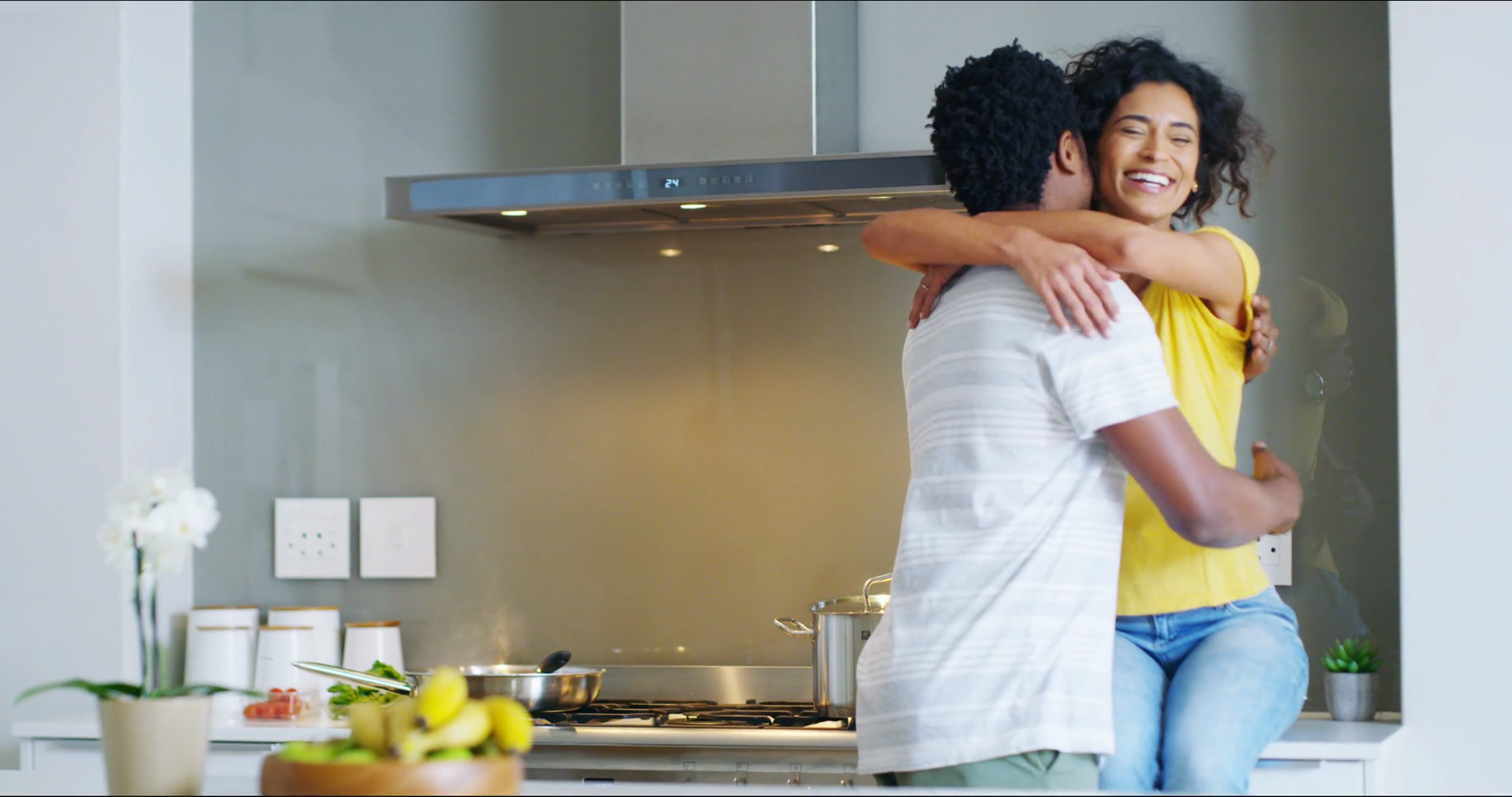 Love Cooking Couple Hug In Kitchen Preparing Stock Footage SBV ...