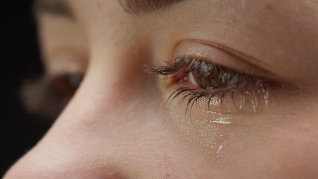 Upset Woman Crying Drop Of Tear Running Down Face Stock Footage ...