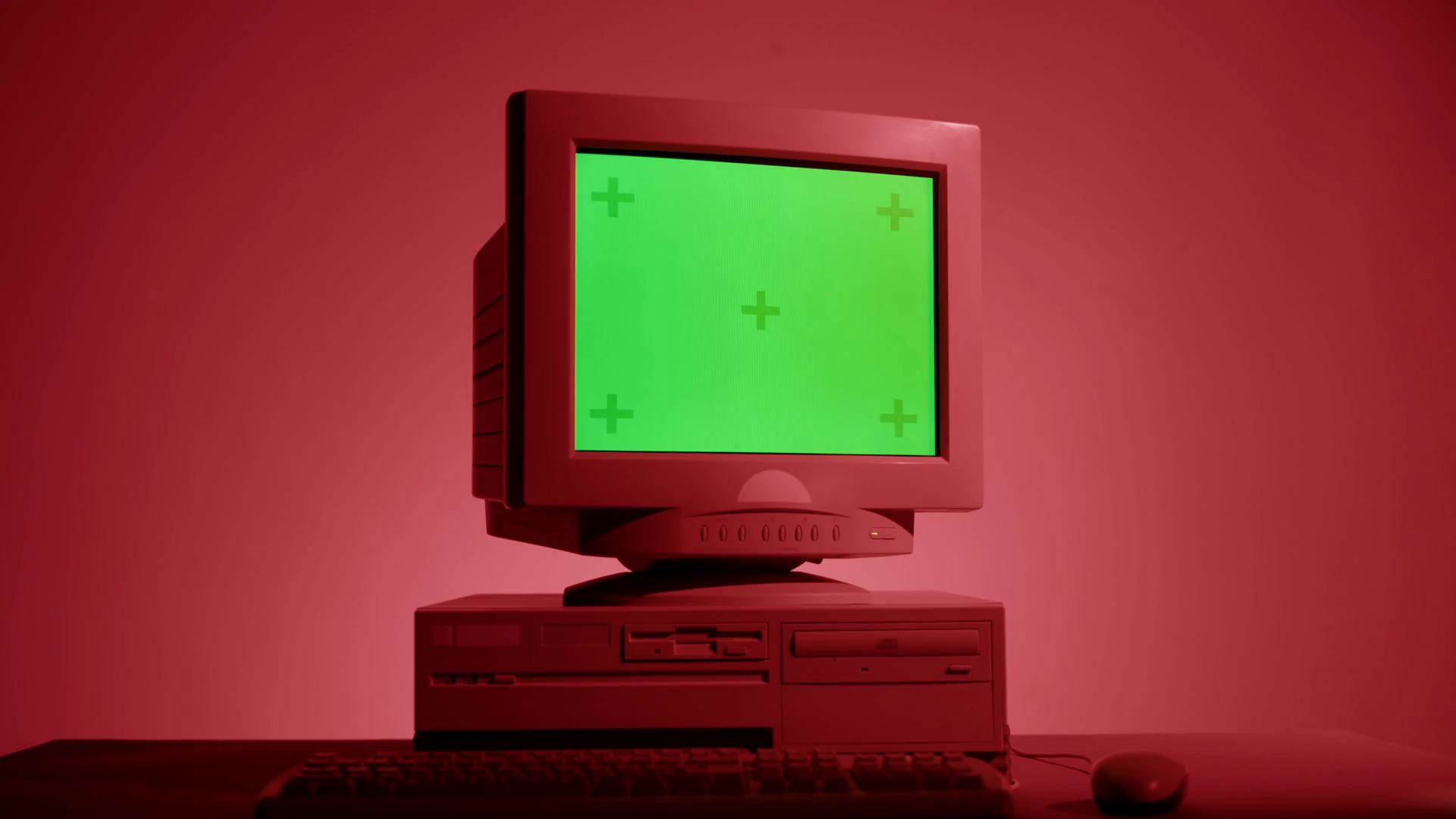 Retro pc with chroma key green screen, Old computer studio close-up ...