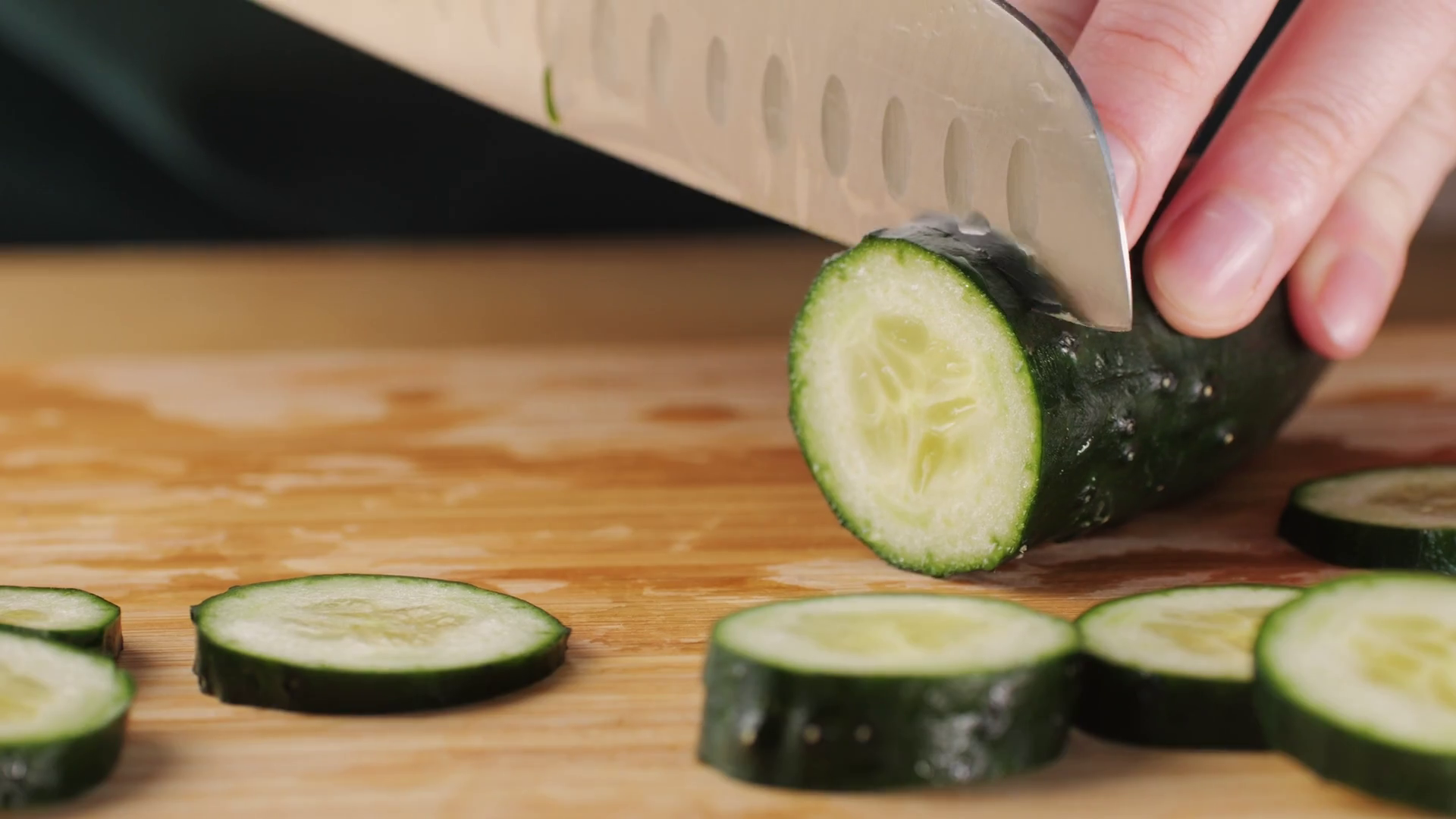Slicing Cucumber With Knife Chef Cutting Stock Footage SBV-347606014 ...