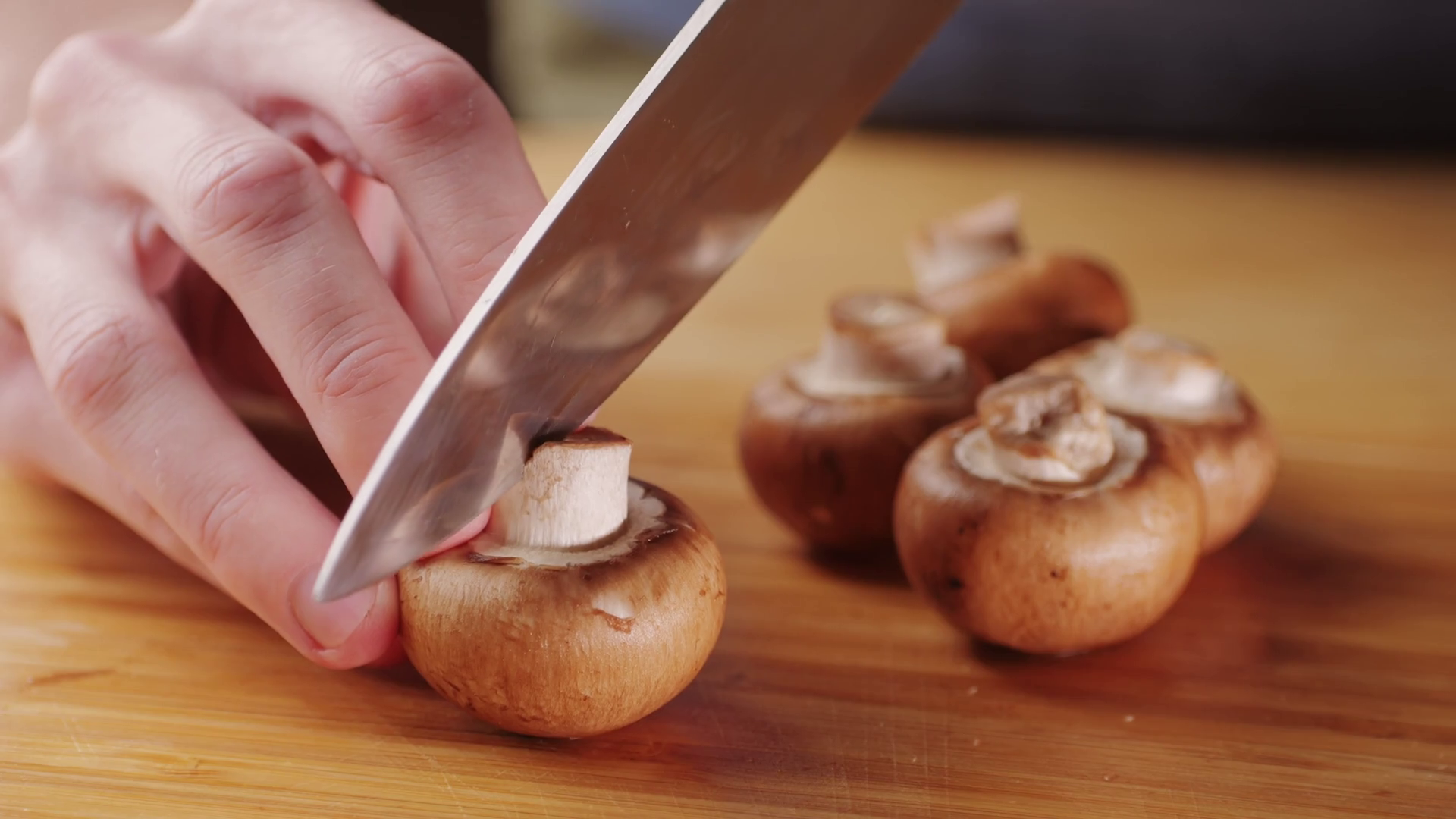 Chef Cutting Mushrooms On Wooden Board With Stock Footage SBV-348370447 ...
