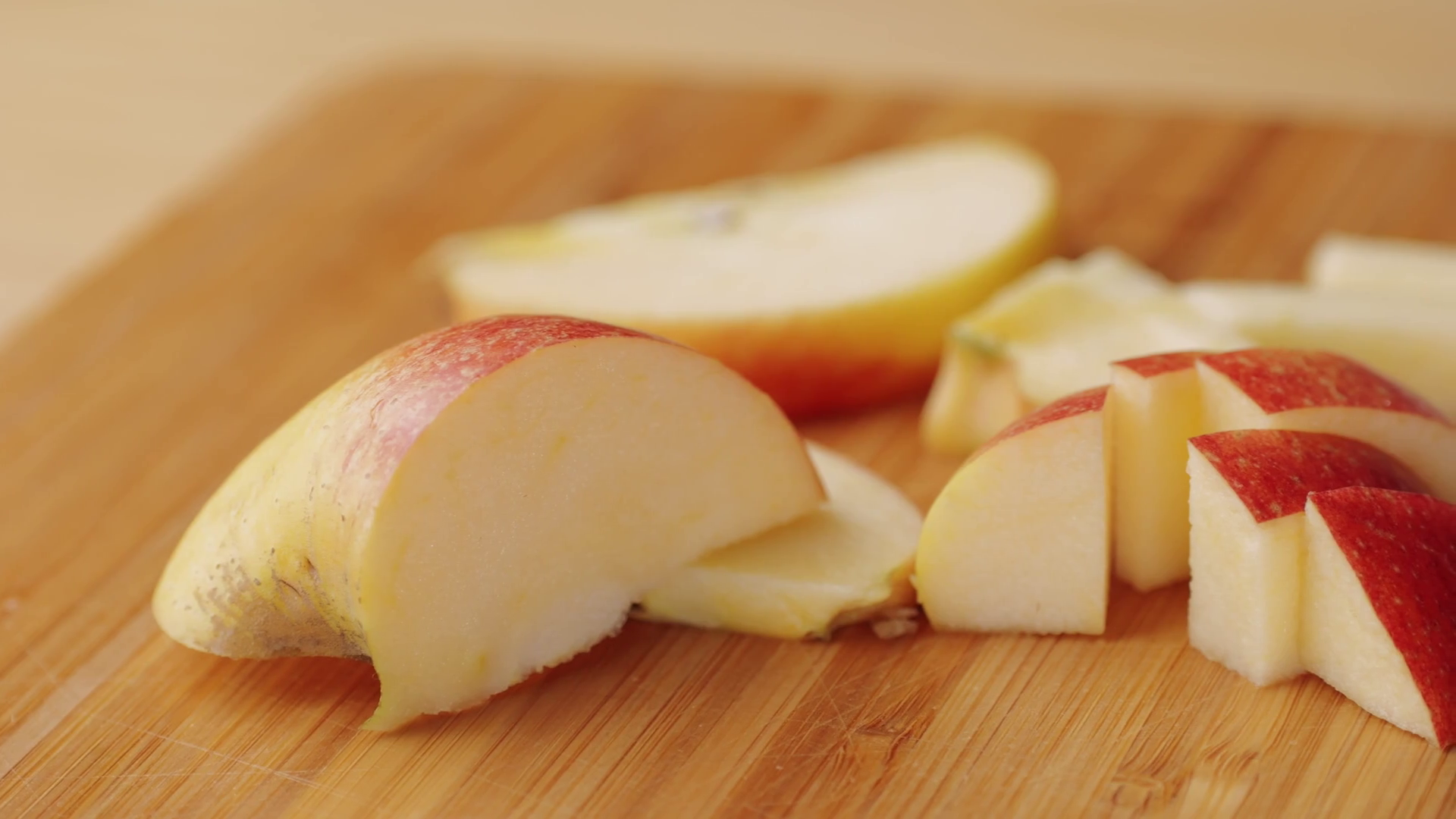 Chef Cuts Apples With Knife On Cutting Board Stock Footage SBV ...