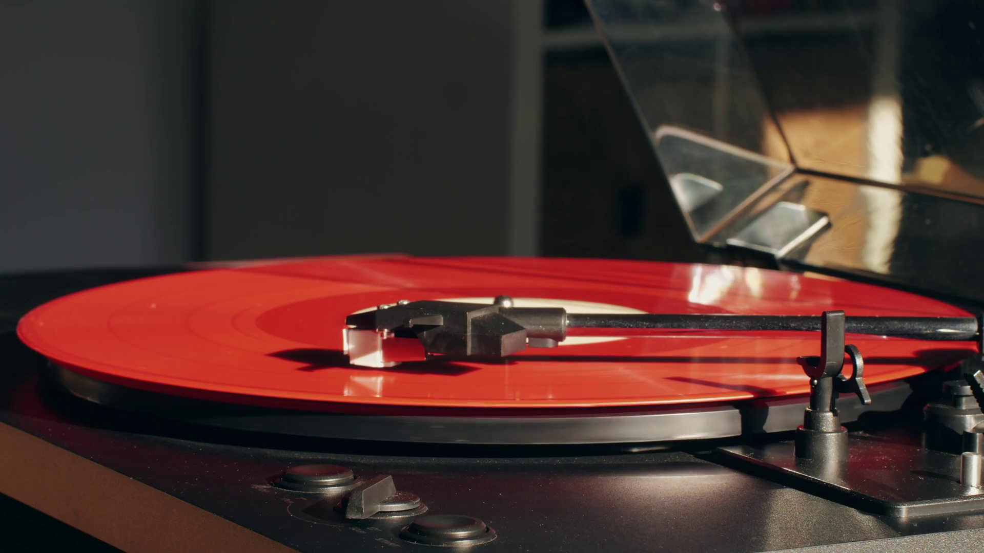 Retro Vinyl Red Record Player Playing Music Stock Footage SBV-348370426 ...