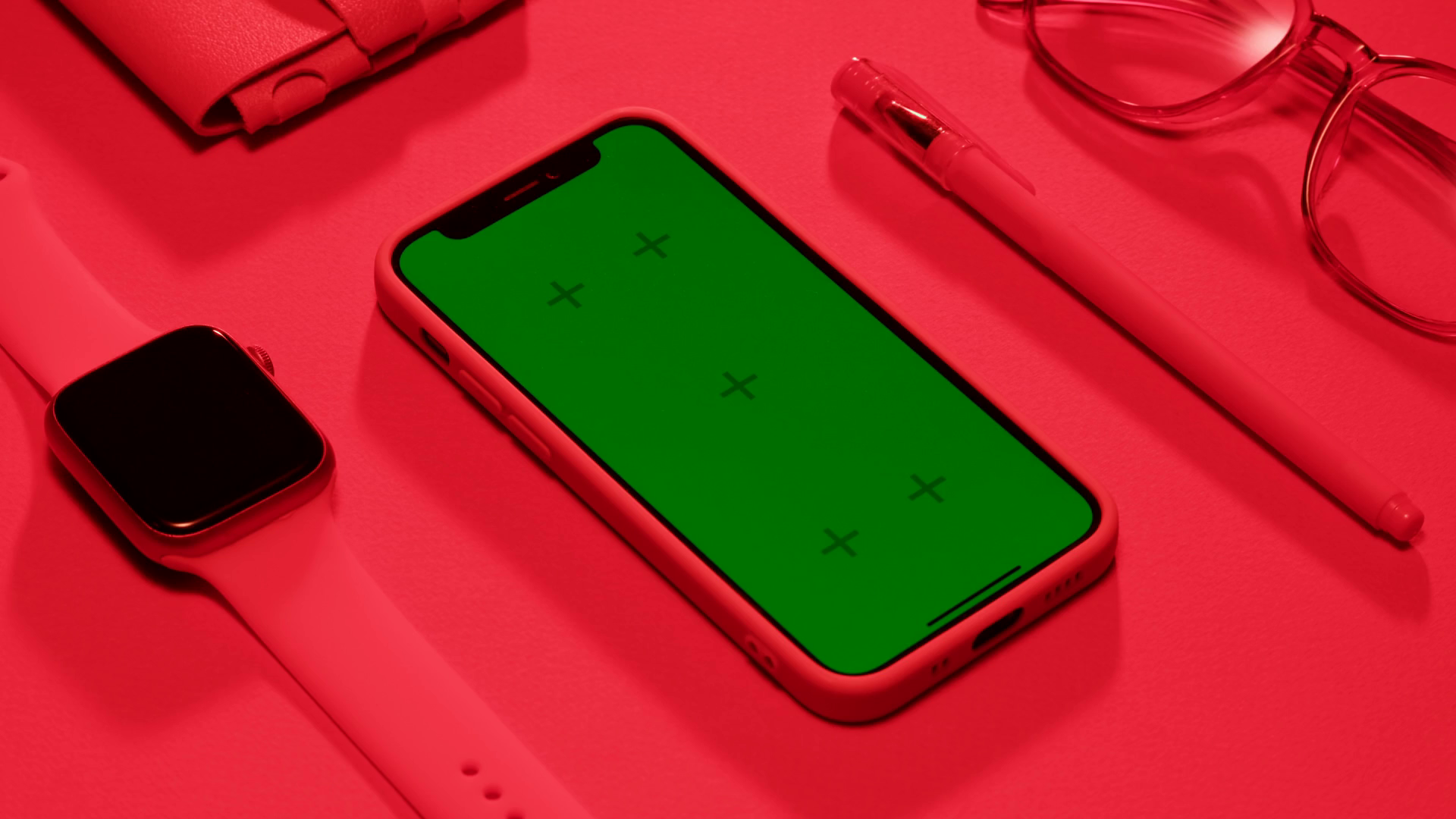 Phone With Green Screen Chroma Key On Red Stock Footage SBV-348486187 ...