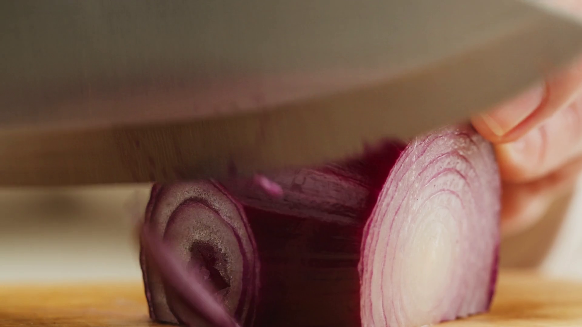 Cutting Red Onion On Wooden Desk With Knife Stock Footage SBV-348707797 ...