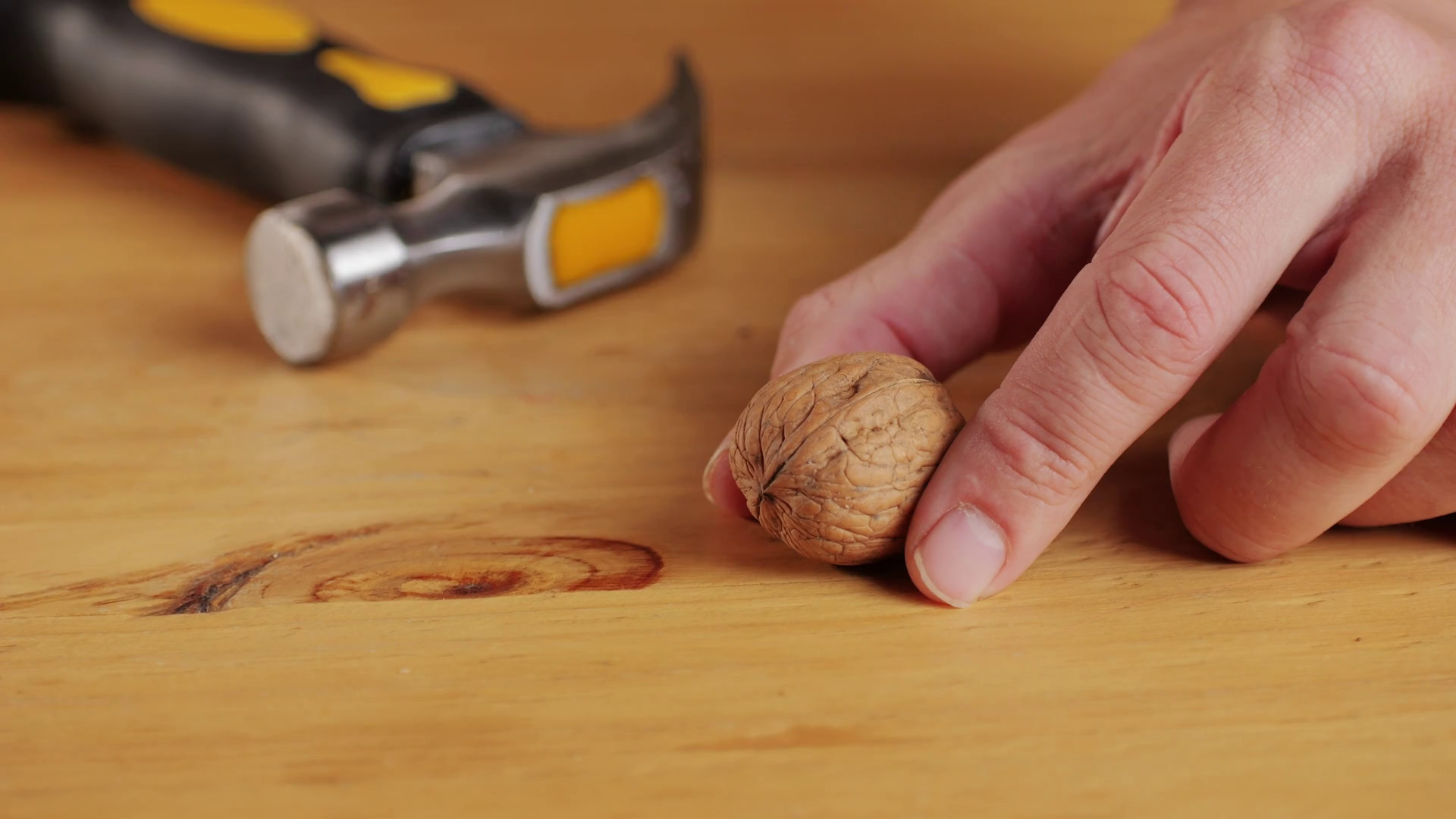 Craking Walnut Shell With Hammer On Wooden Stock Footage SBV-348699572 ...